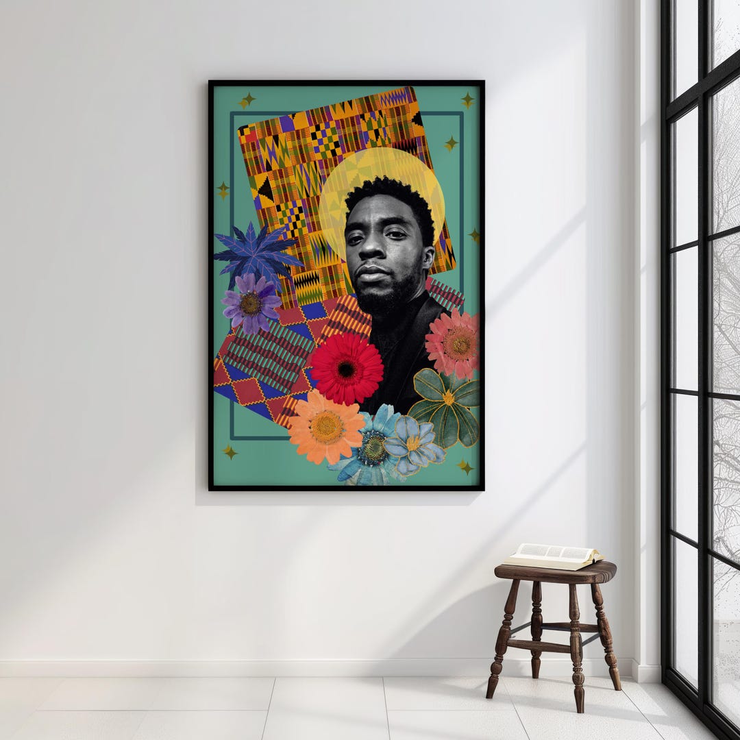 Chadwick Boseman Afro Modern Art Print Black Illustration Afro ...