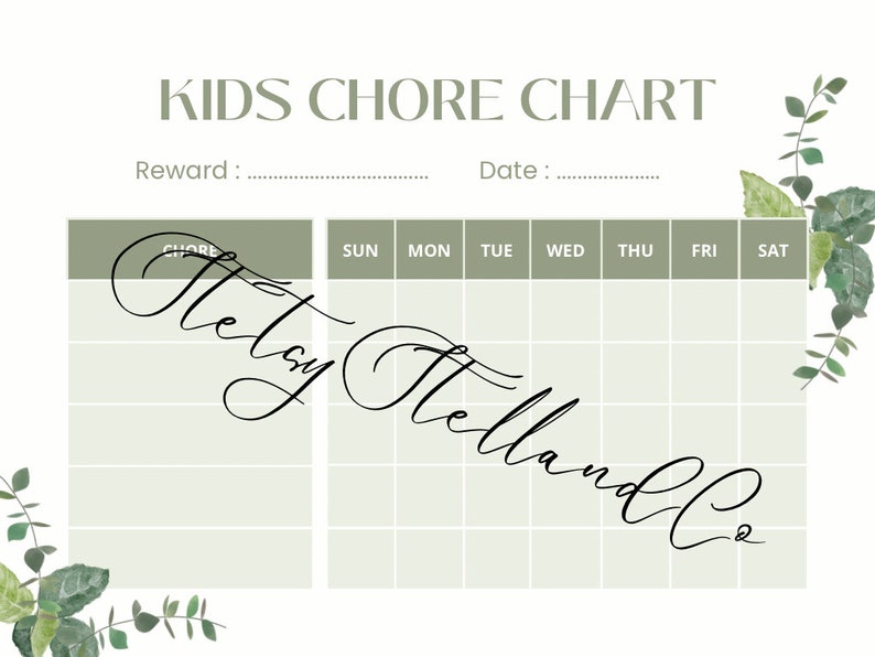 Chore Chart Template for Kids. Daily Chore Chart for Kids. - Etsy