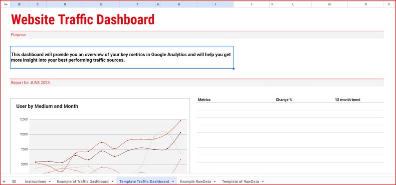 Website Traffic Dashboard Excel Sheet - Etsy