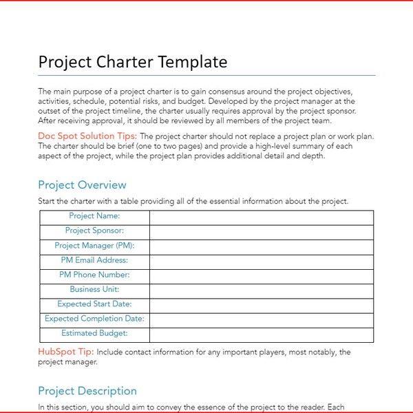 Project Charter Template Excel - Etsy