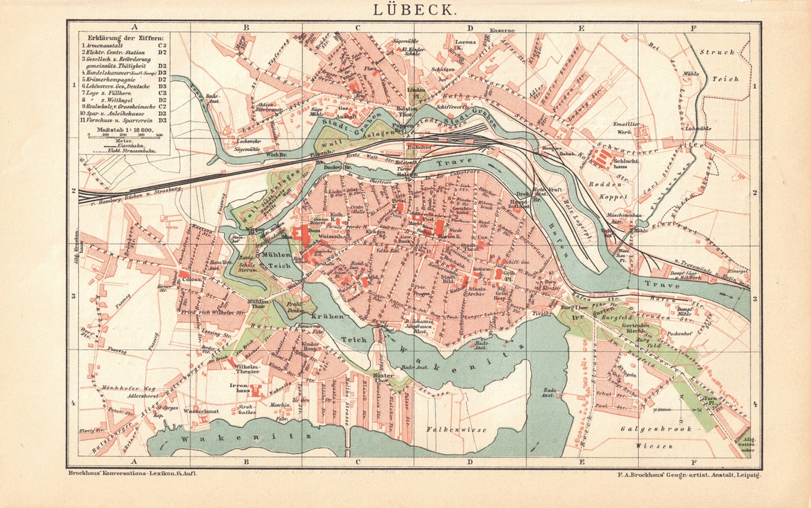 Lubeck 1985 Original Antique Map, Cartography, Geography, Germany Map ...