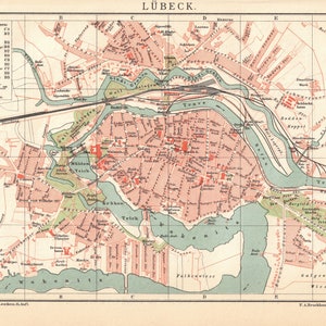 Lubeck 1985 Original Antique Map, Cartography, Geography, Germany Map ...