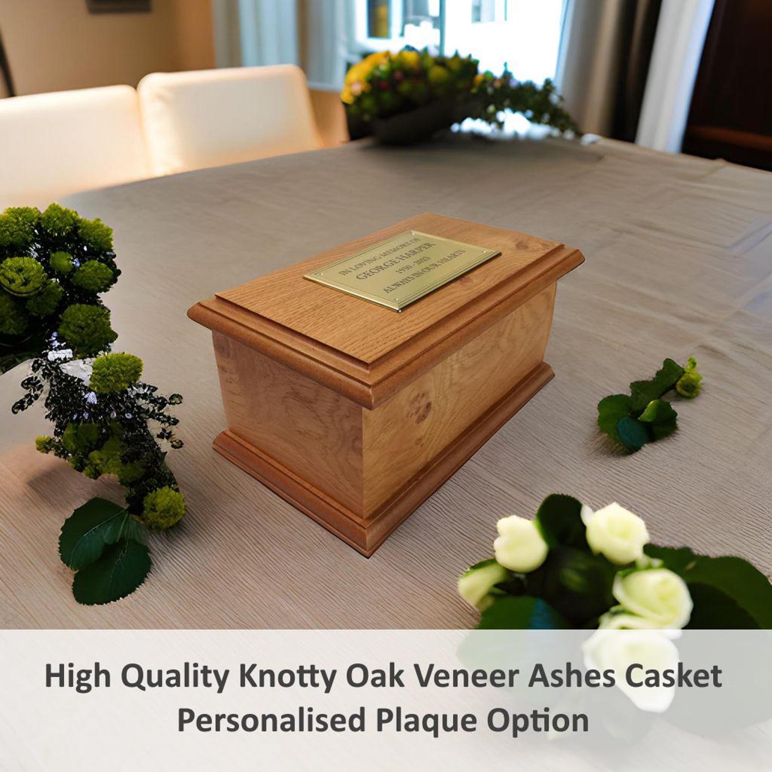 Caskets for Ashes Adult Wooden Oak Cremation Memorial Box Urn Funeral - Plaque Personalisation ...