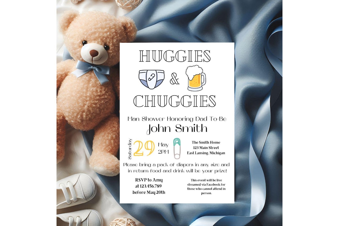 Huggies and Chuggies Dad Father Baby Shower Evite Invitation Coed Baby ...