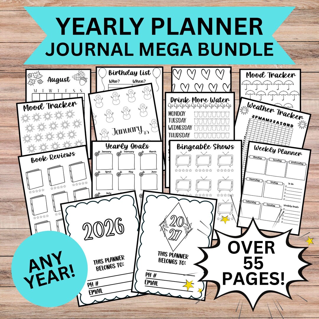 2026-2030 Journal Bundle: Printable Planner Pages, Habit & Mood ...
