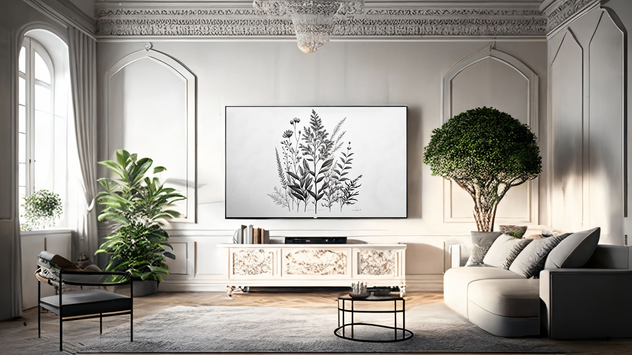 Samsung Frame Tv, Black and White Modern Leaf, Modern Botanical Leaf ...
