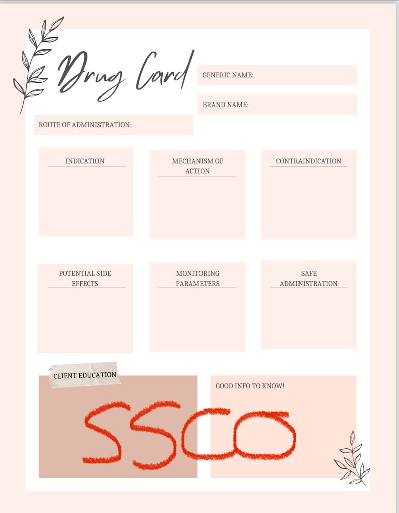 Nursing Drug Card Template With Reference Page - Etsy Australia