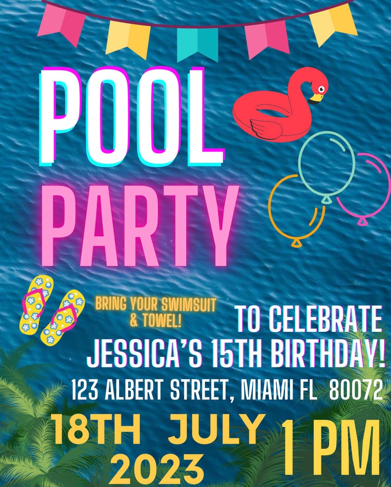 Digital Pool Party Invitation - Customisable and Printable on Canva - Etsy