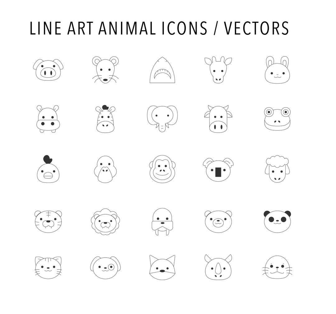Animal Line Art Icons, Vector Files (SVG, PNG, EPS) - Etsy