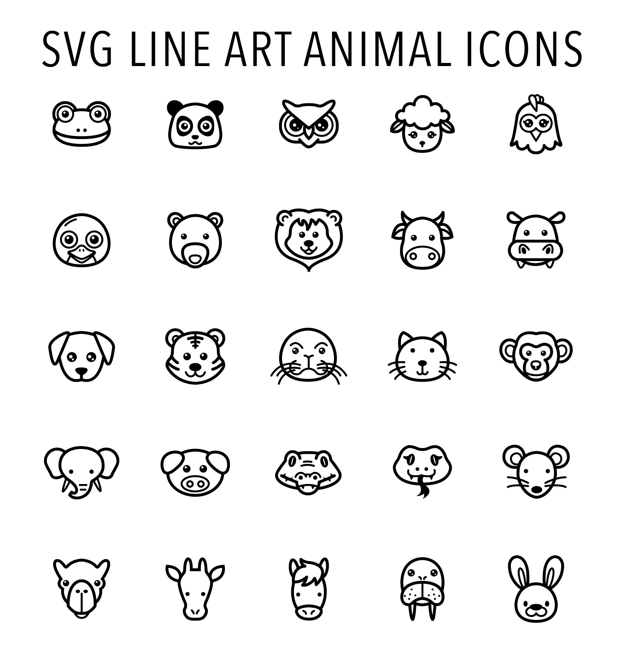 SVG Outline Art Animal Icons Vector Files EPS (25 Animal Icons ...