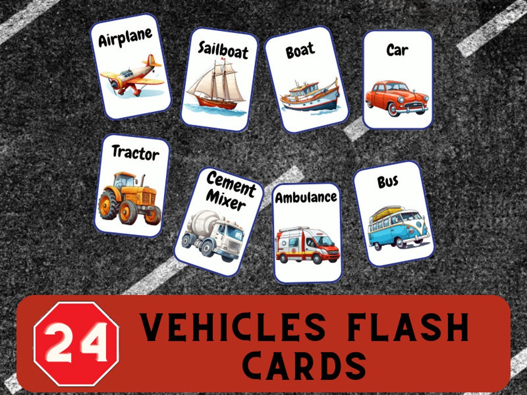 24 Vehicles Flashcards Printable Vehicles Flashcards - Etsy