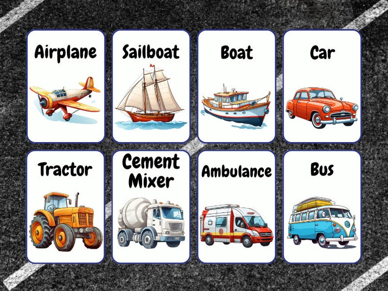 24 Vehicles Flashcards Printable Vehicles Flashcards - Etsy