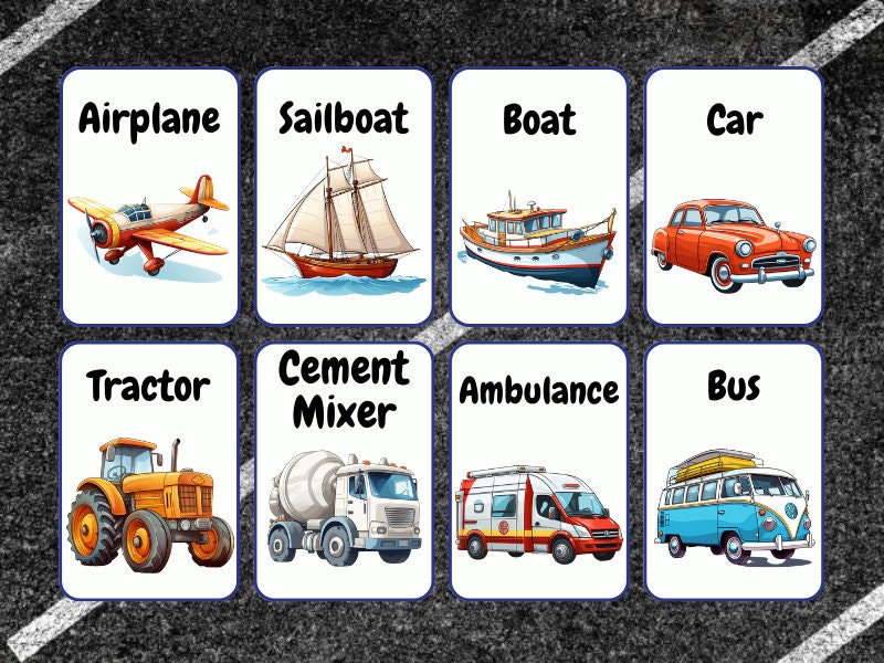 24 Vehicles Flashcards Printable Vehicles Flashcards - Etsy