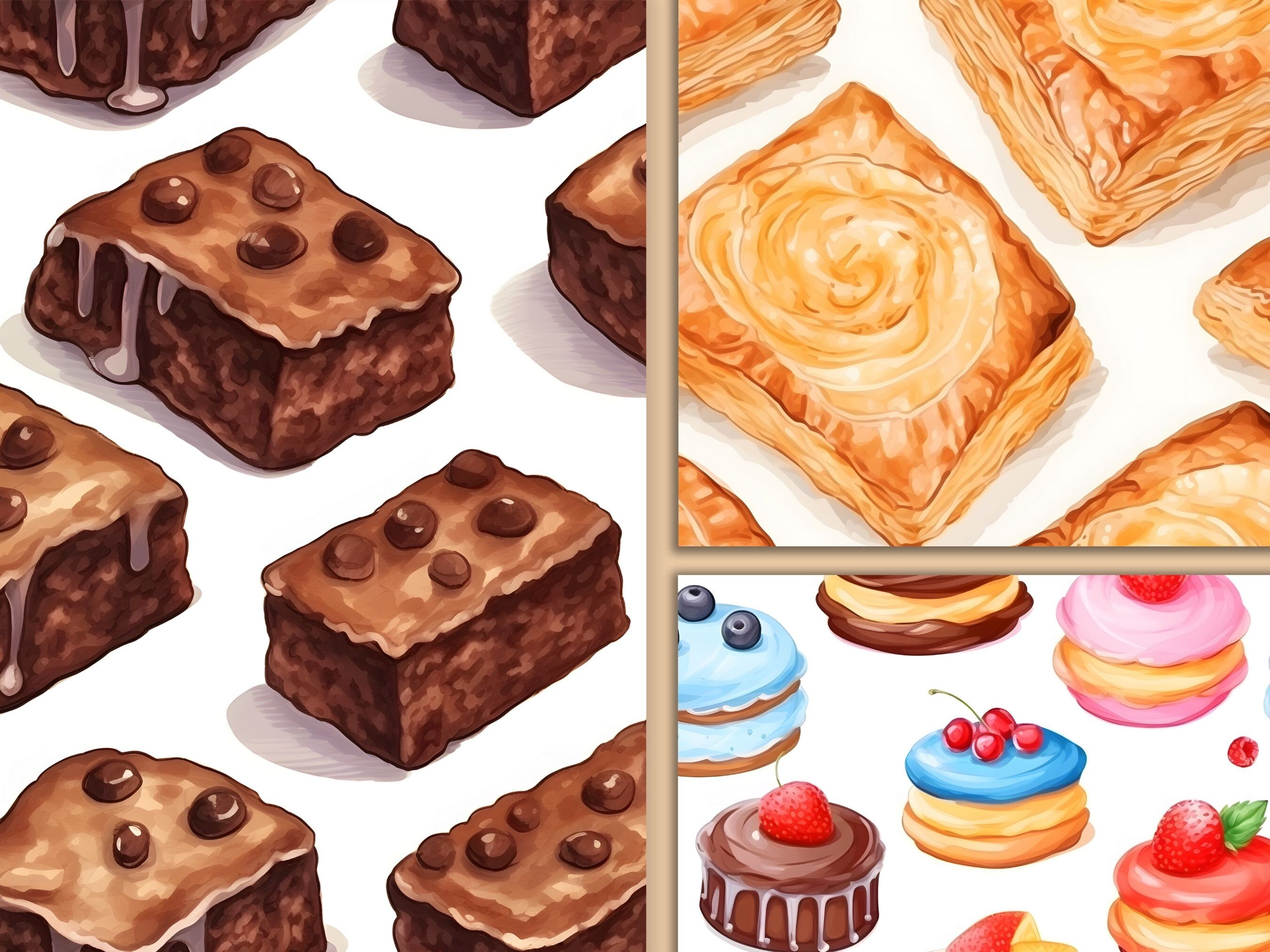 15 Seamless Patterns of Cakes and Sweets. the Patterns Have a ...