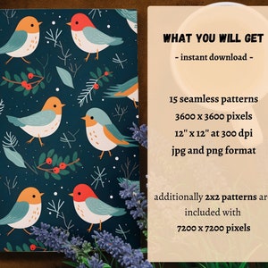 Cute Robins Digital Paper, 15 Seamless Patterns for Crafting Projects ...