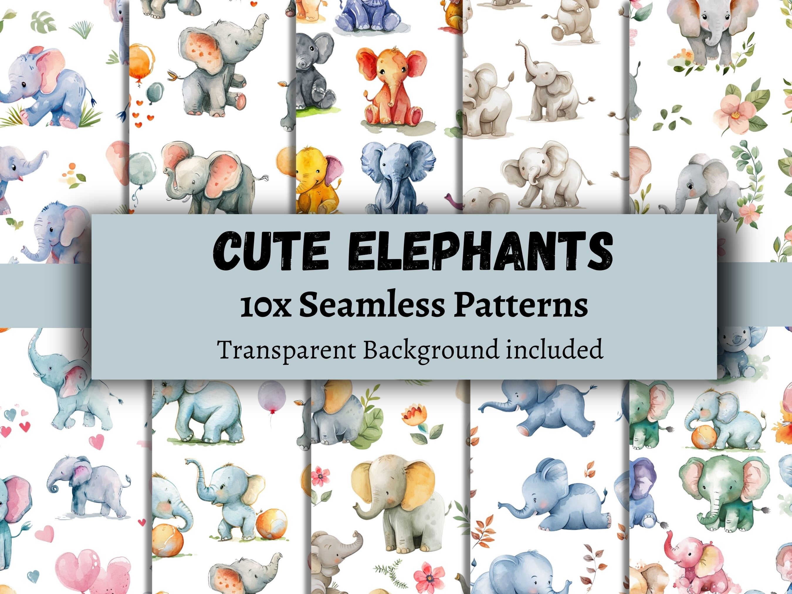 Cute Elephants Digital Paper, 10 Seamless Watercolor Patterns ...