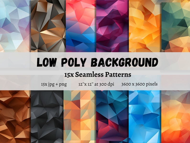 Low Poly Pattern Background, Digital Paper, Colorful Pattern, 15 ...