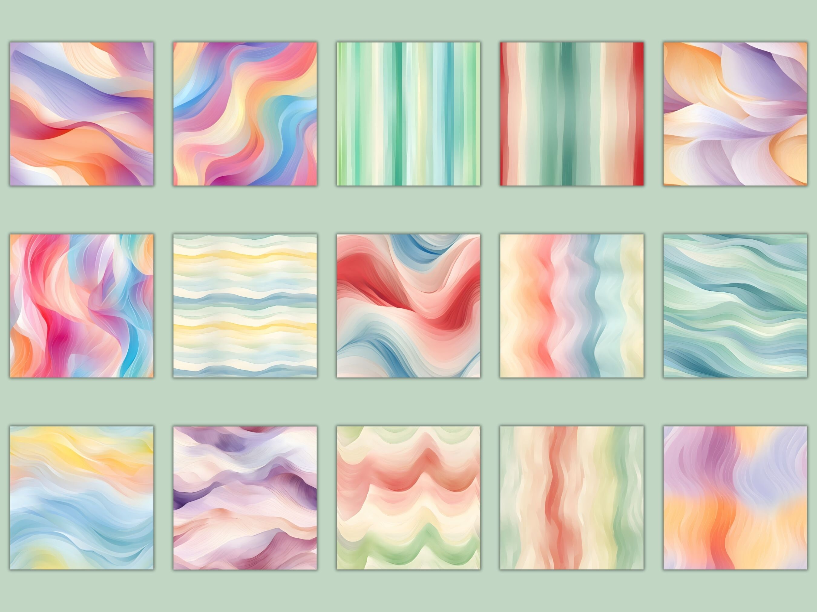 Pastel Colored Waves Digital Paper, Watercolor Waves, 15 Seamless ...