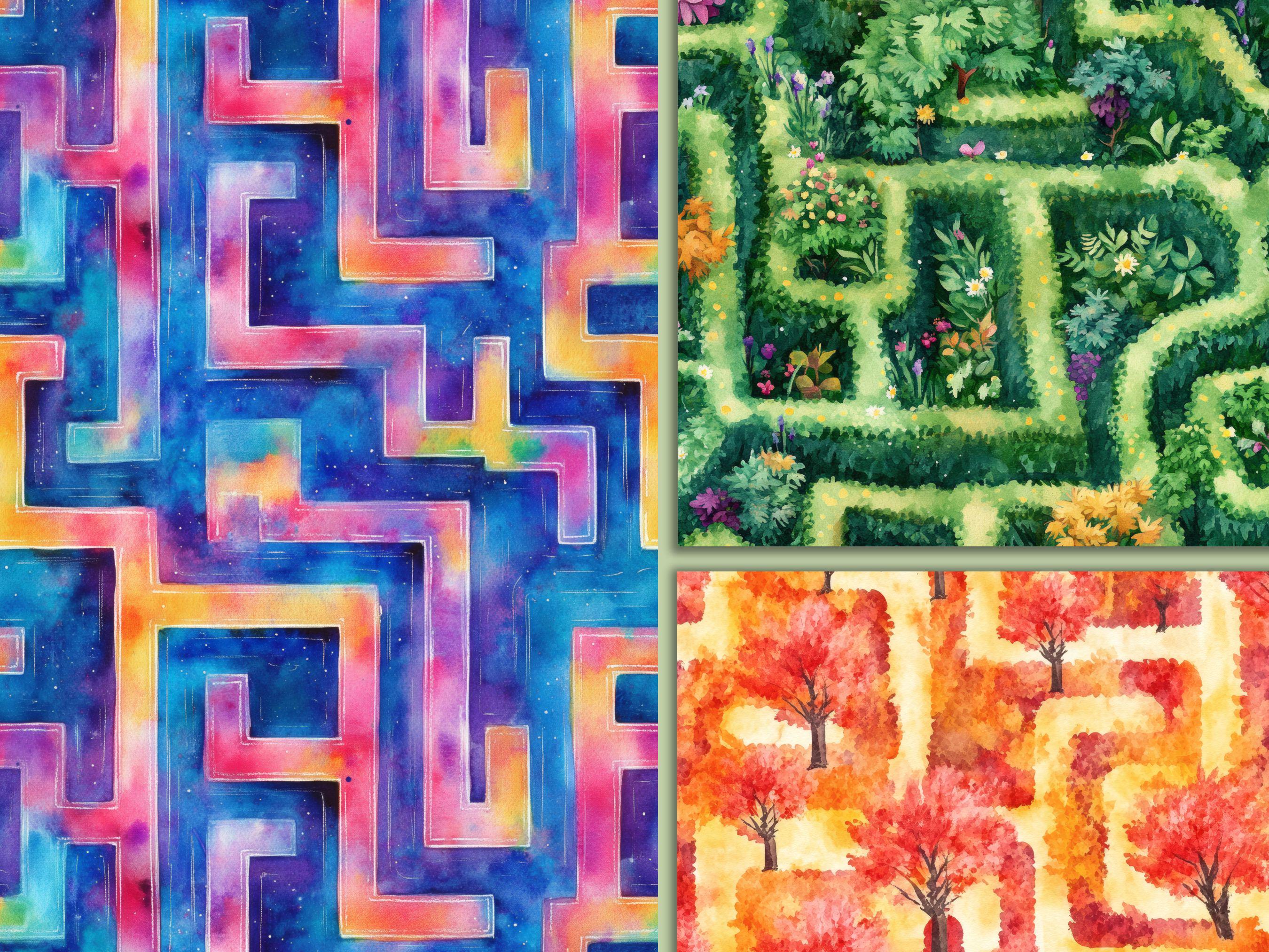 Mazes Digital Paper, 15 Seamless Patterns, Printable Scrapbook Paper ...