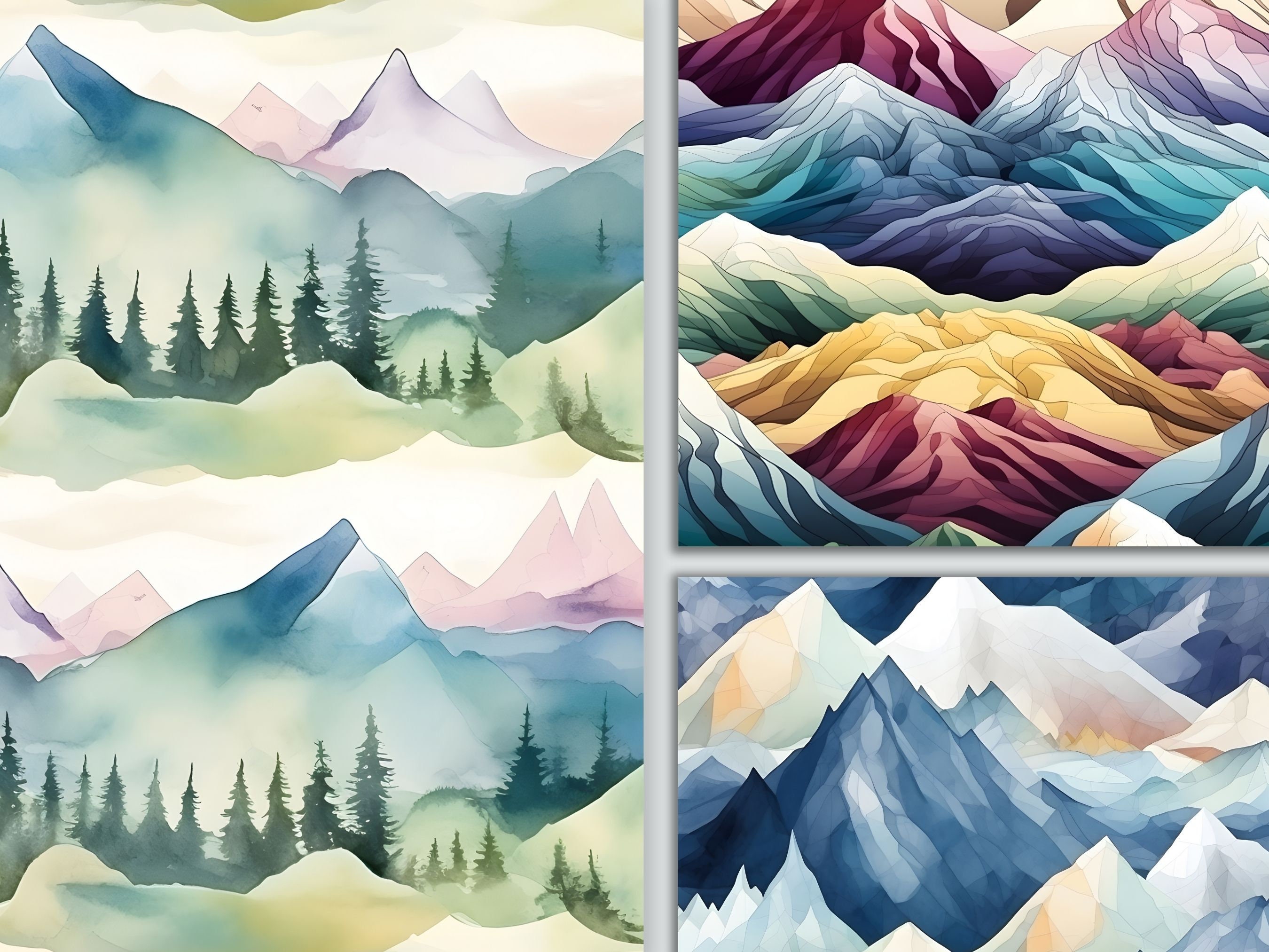 Mountains Digital Paper, Serene Watercolor Mountains, 15 Seamless ...