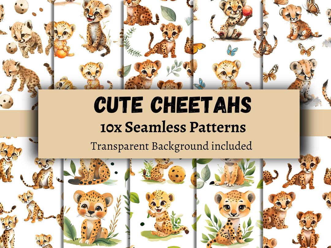 Cute Cheetahs Digital Paper, 10 Seamless Watercolor Patterns ...