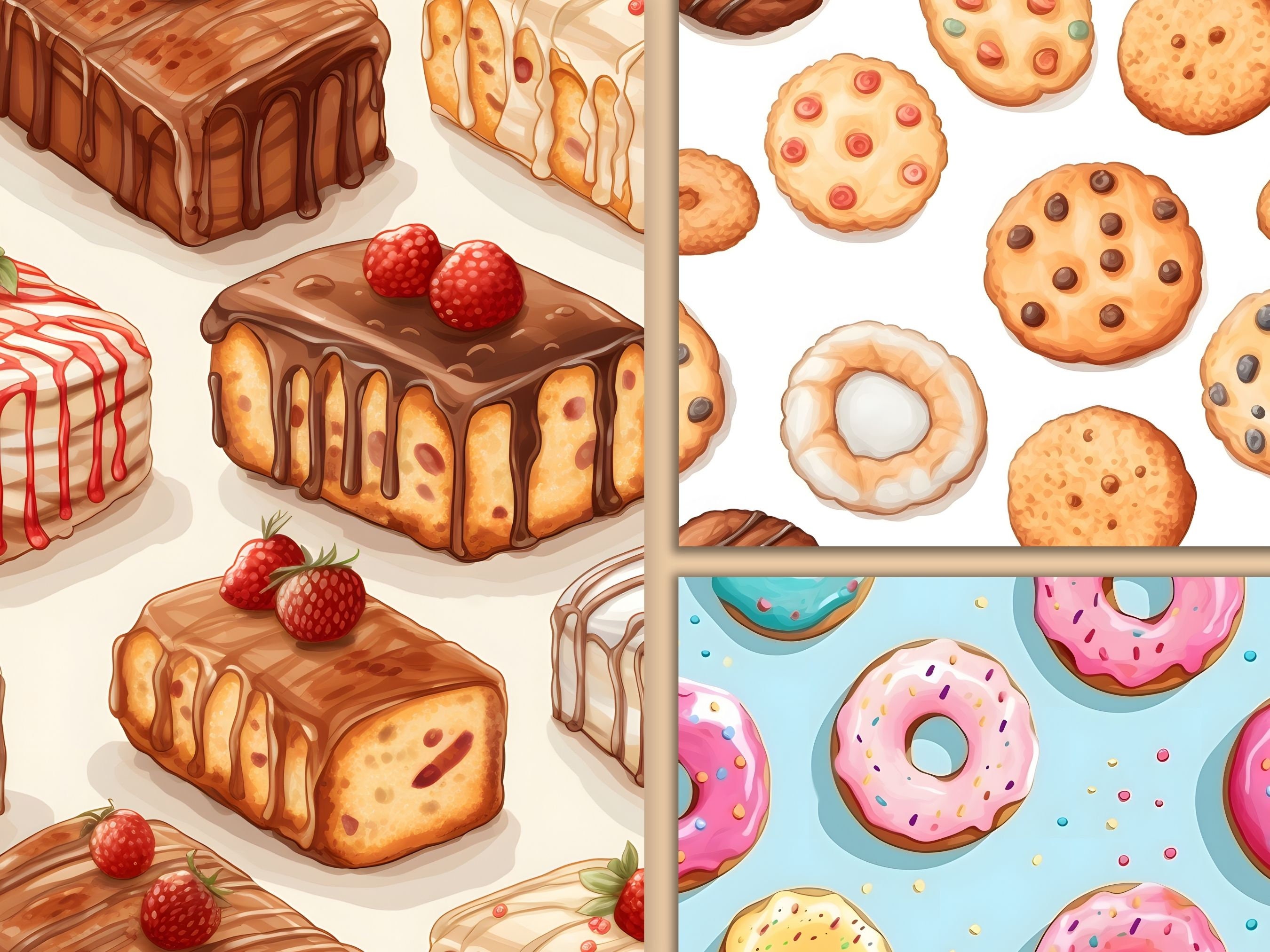 15 Seamless Patterns of Cakes and Sweets. the Patterns Have a ...