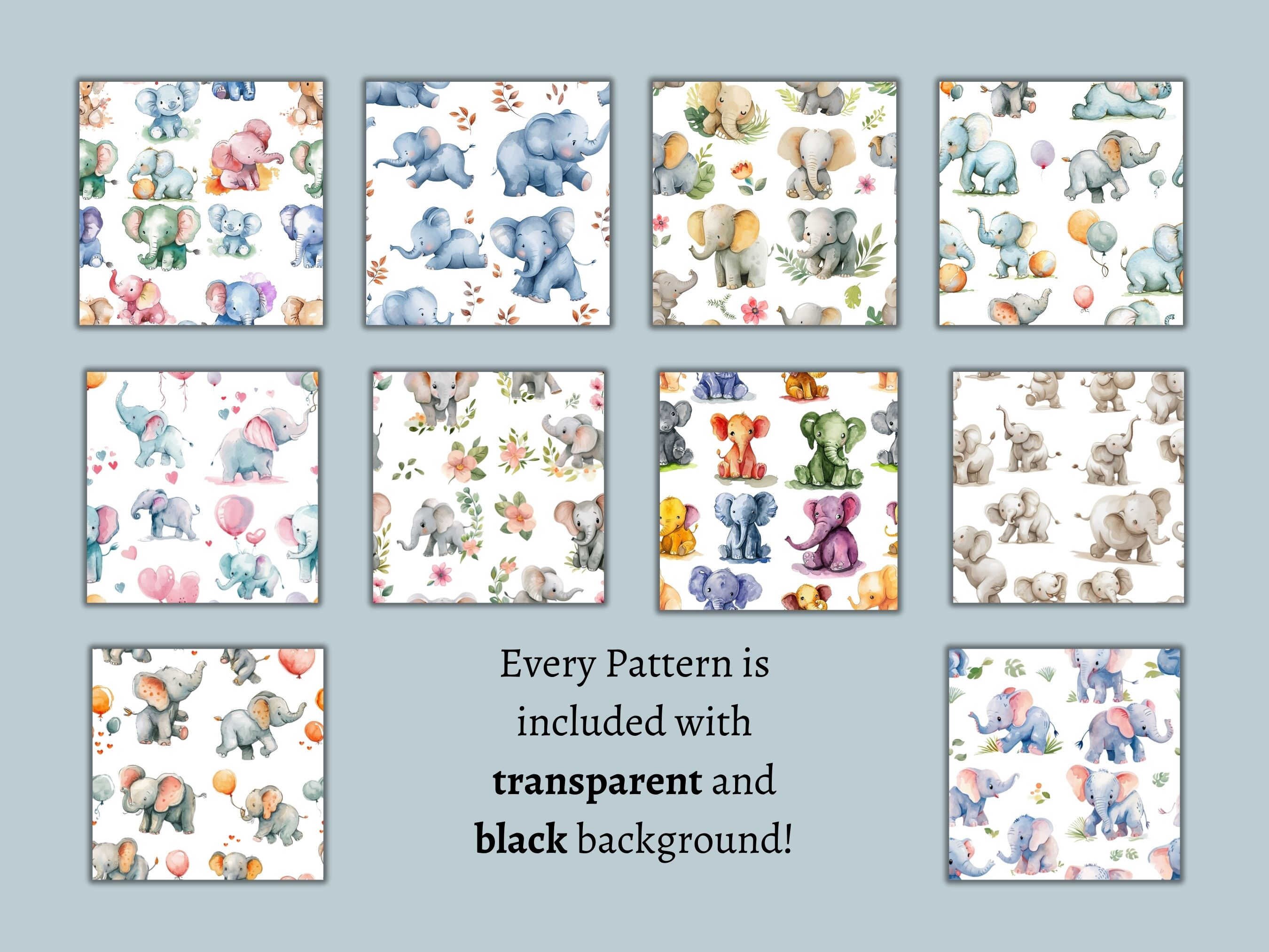 Cute Elephants Digital Paper, 10 Seamless Watercolor Patterns ...