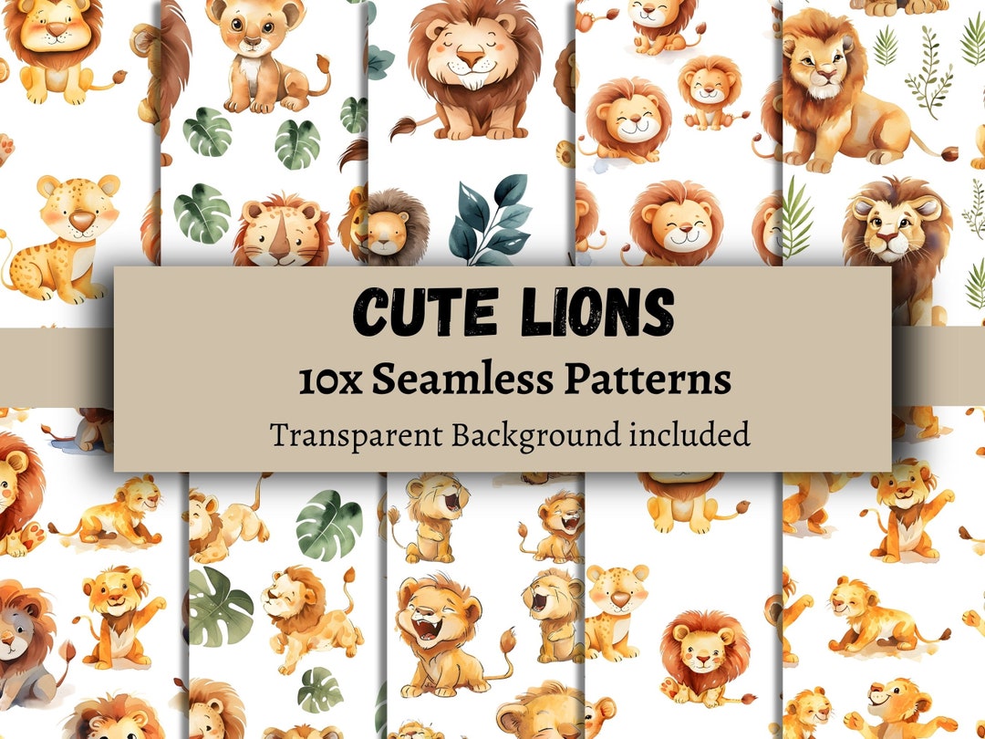 Cute Lion Digital Paper, 10 Seamless Watercolor Patterns, Ideal for ...