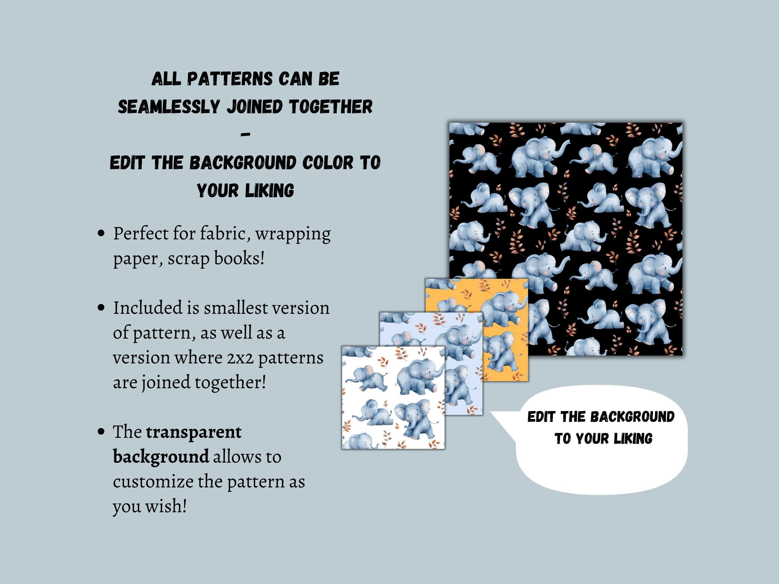 Cute Elephants Digital Paper, 10 Seamless Watercolor Patterns ...