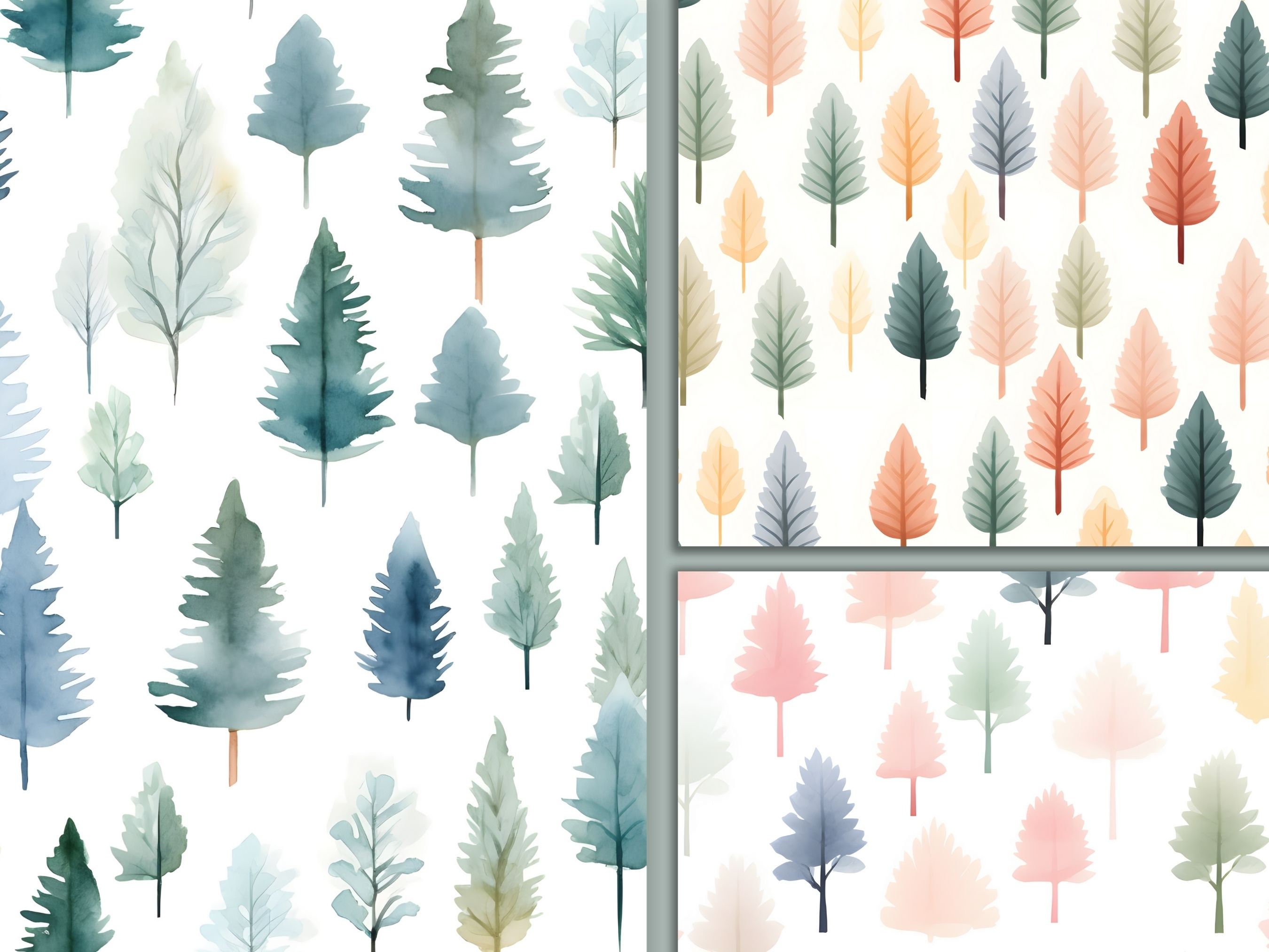 Nordic Trees Digital Paper, Watercolour Forest, 15 Seamless Patterns ...