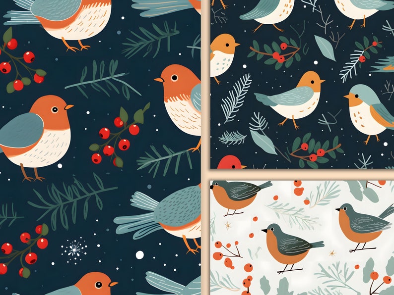Cute Robins Digital Paper, 15 Seamless Patterns for Crafting Projects ...