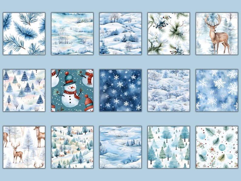 Winter Wonderland Digital Paper, Watercolor Winter Design, 15 Seamless ...