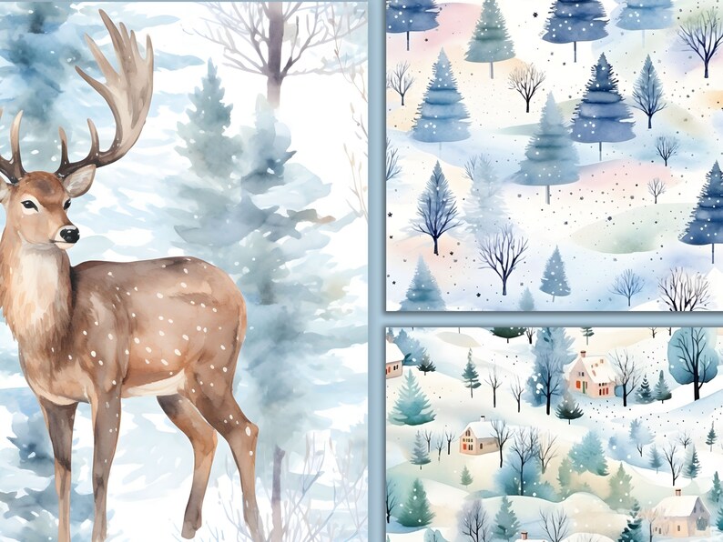 Winter Wonderland Digital Paper, Watercolor Winter Design, 15 Seamless ...