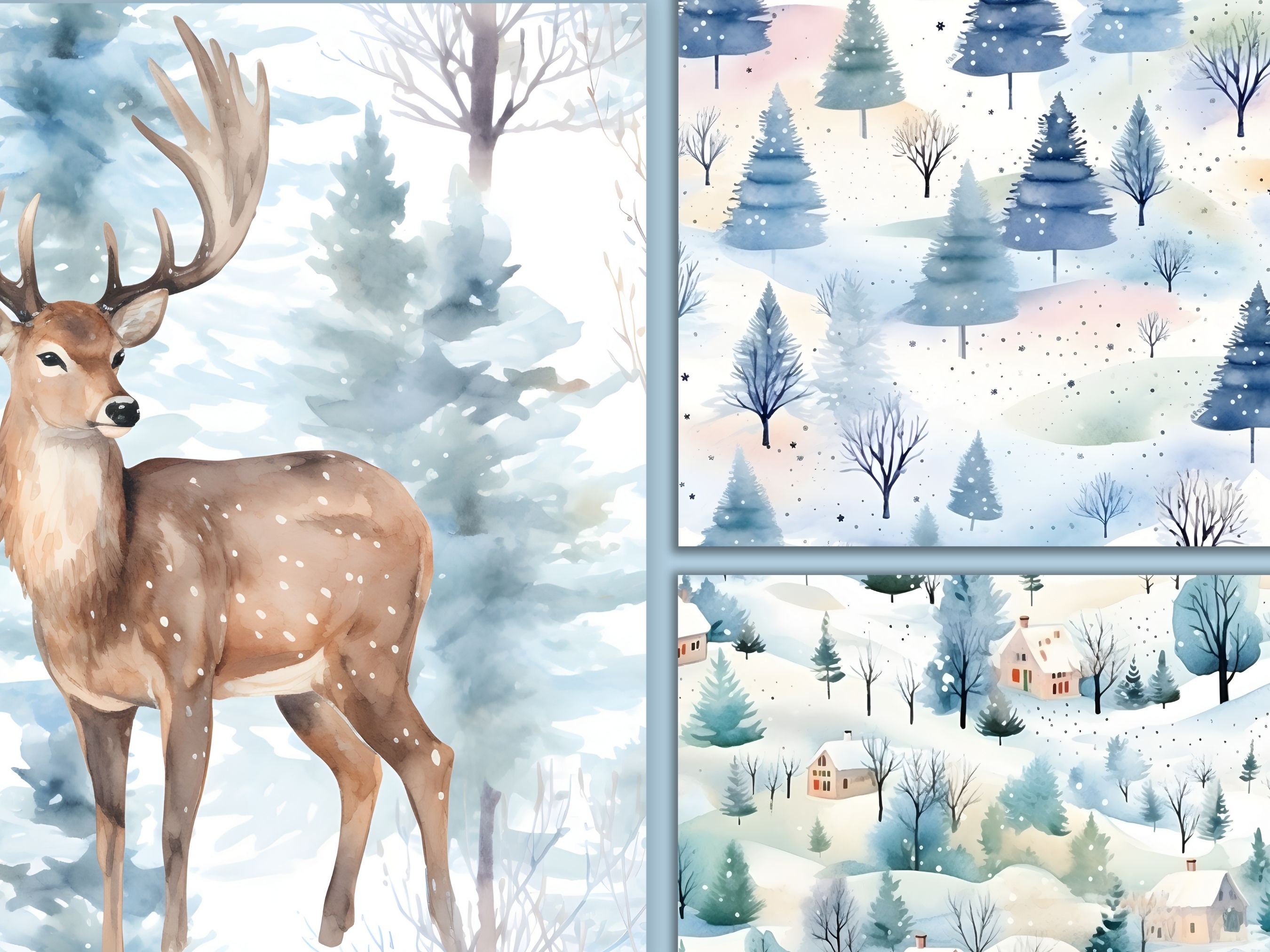 Winter Wonderland Digital Paper, Watercolor Winter Design, 15 Seamless ...