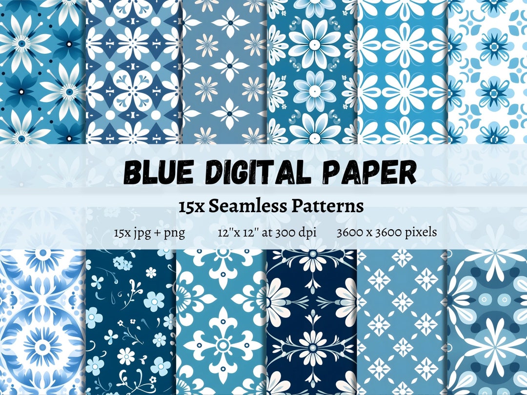 Blue Scrapbook Paper, Digital Paper, Simple Blue Pattern, 15 Seamless ...