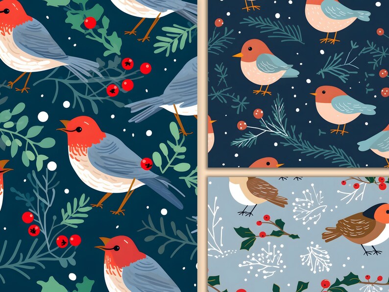 Cute Robins Digital Paper, 15 Seamless Patterns for Crafting Projects ...