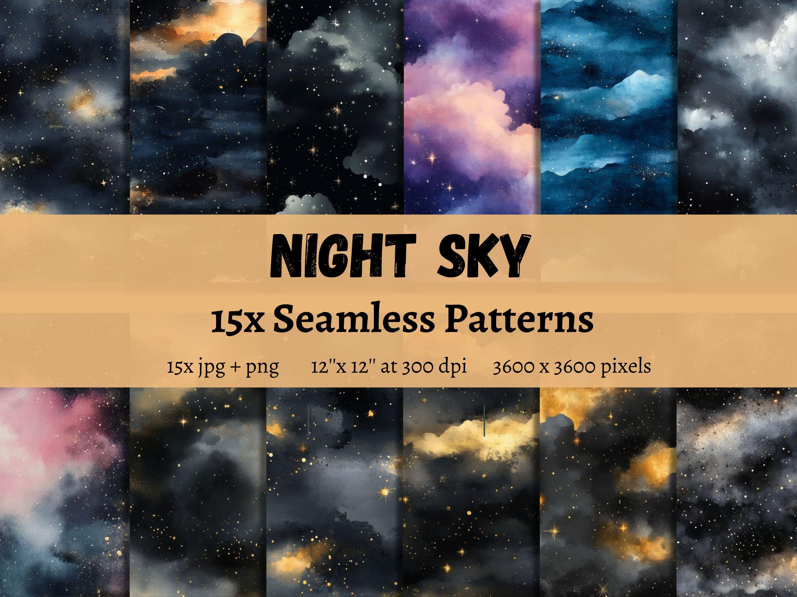Night Sky Digital Paper, 15 Seamless Patterns, Watercolor Designs ...