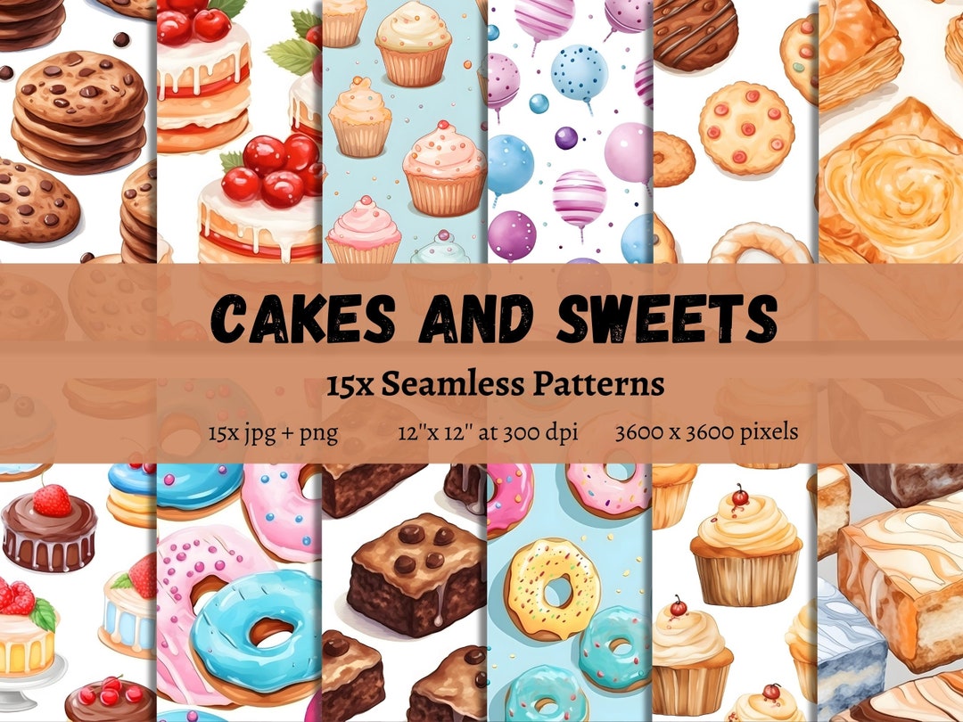15 Seamless Patterns of Cakes and Sweets. the Patterns Have a ...