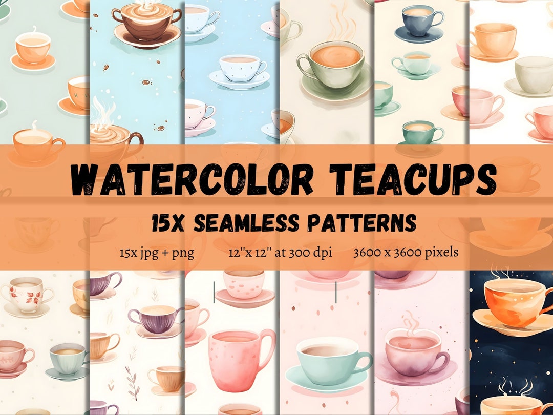 Teacup Digital Paper, Teacup Pattern, 15 Seamless Patterns, Colorful ...