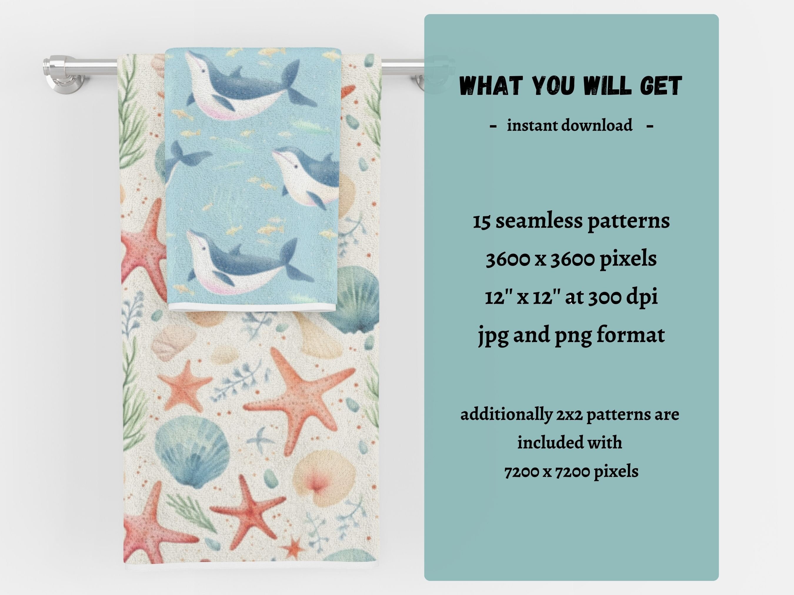 Underwater Life Digital Paper, Ocean and Sea Life, 15 Seamless Patterns ...