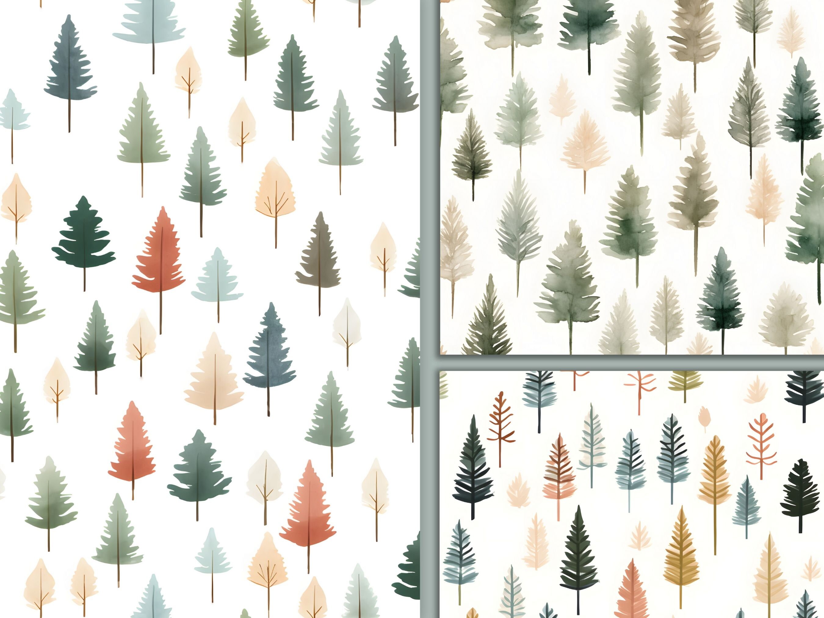 Nordic Trees Digital Paper, Watercolour Forest, 15 Seamless Patterns ...