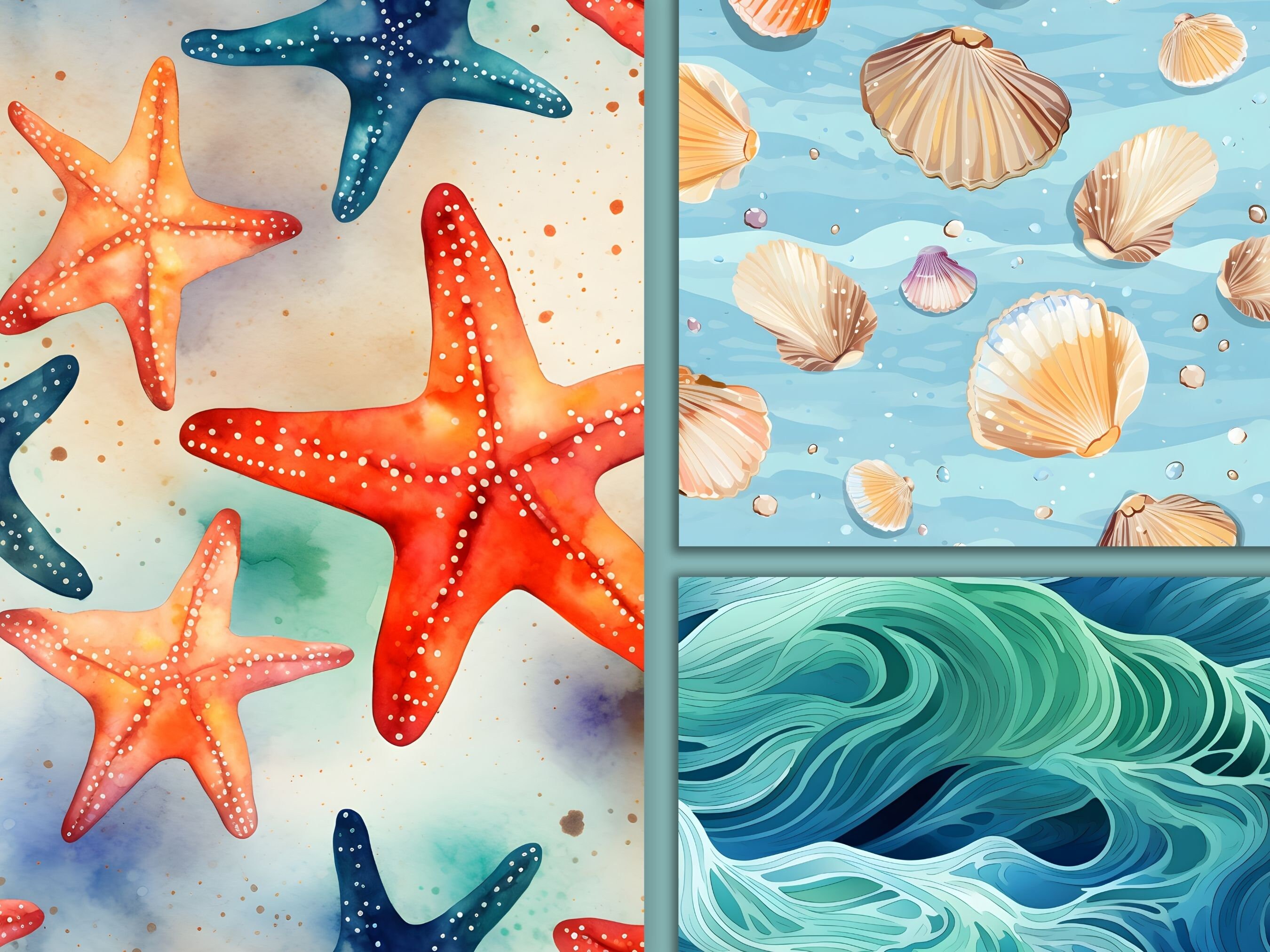 Underwater Life Digital Paper, Ocean and Sea Life, 15 Seamless Patterns ...
