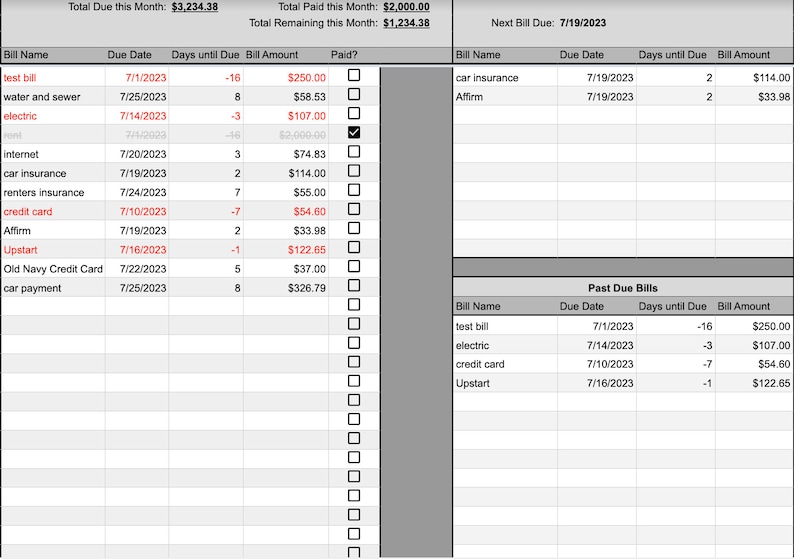 Universal Bill Tracker Template - Etsy
