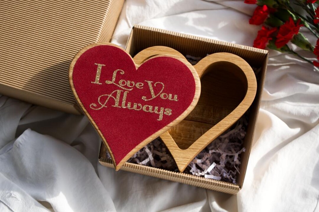Personalised Wooden Heart Box, Large Handmade Oak Heart With Message, I ...