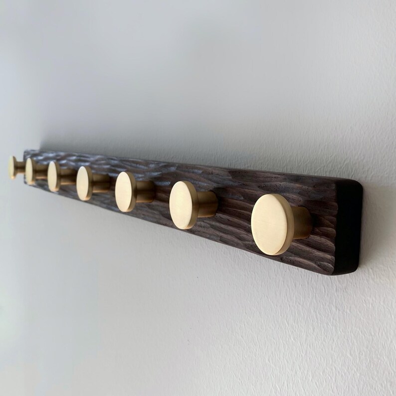 Handcrafted American Walnut Coat Rack With Brass Knobs, Stylish Entry ...