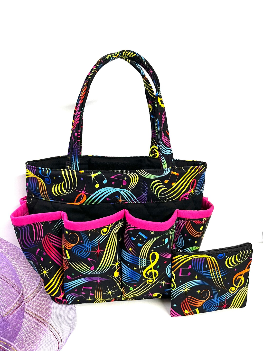 Music Notes Print Bingo Bag With FREE COIN Bag // Nurse Bag // Makeup ...