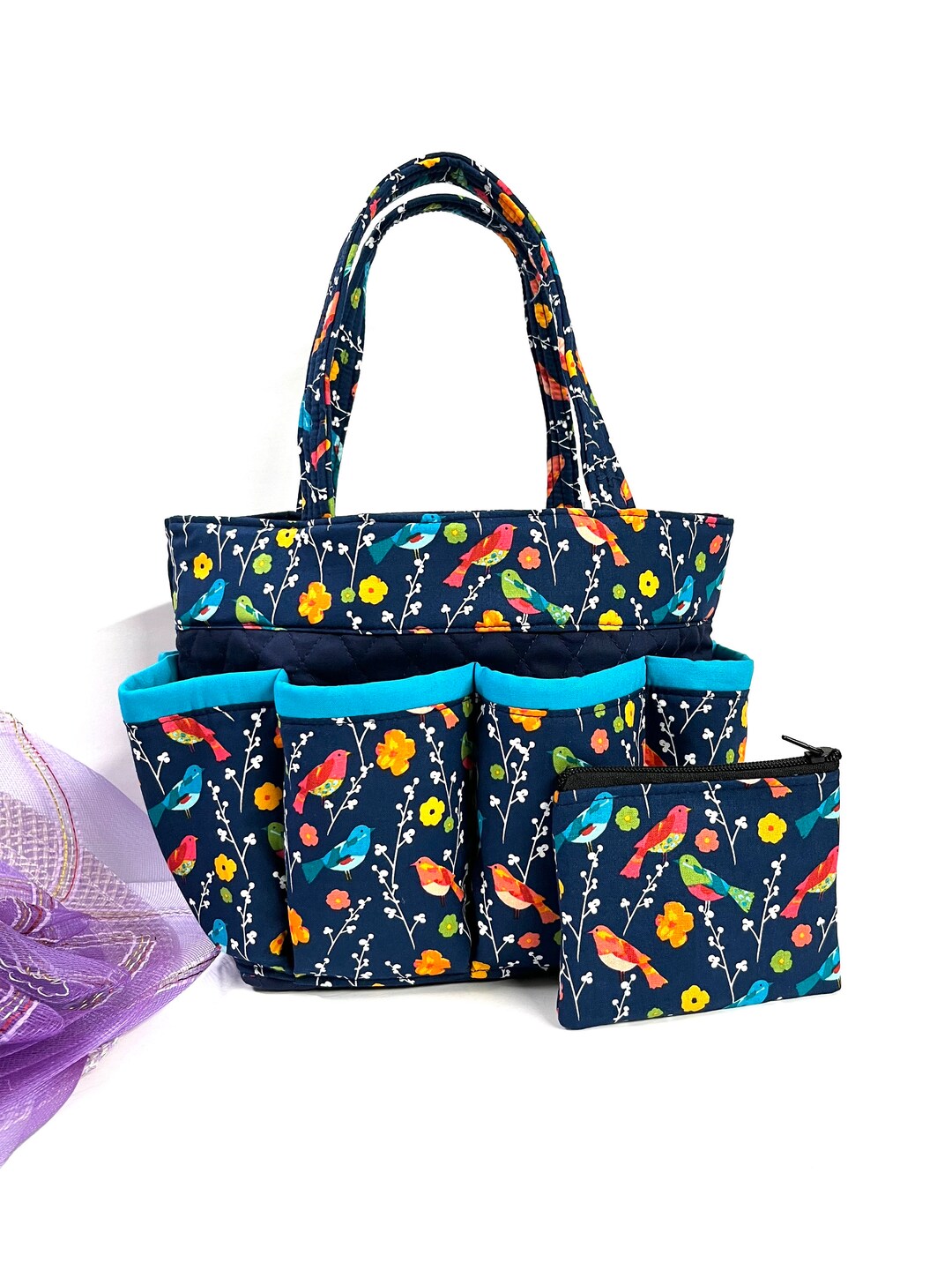 Birds Print. Bingo Bag With FREE COIN Bag // Nurse Bag // Makeup Bag ...