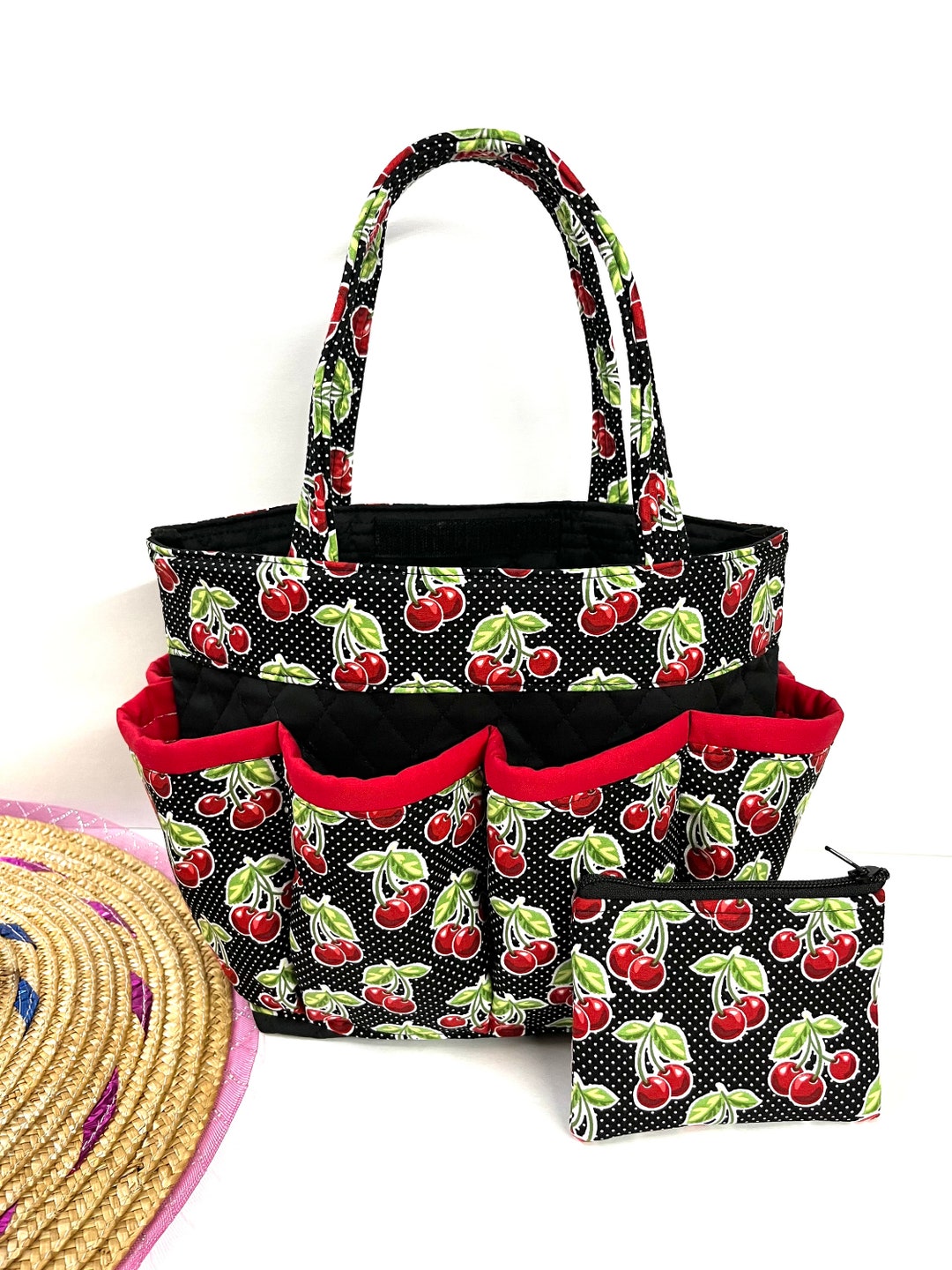 Cherry Print Bingo Bag With FREE COIN Bag // Nurse Bag // Makeup Bag ...