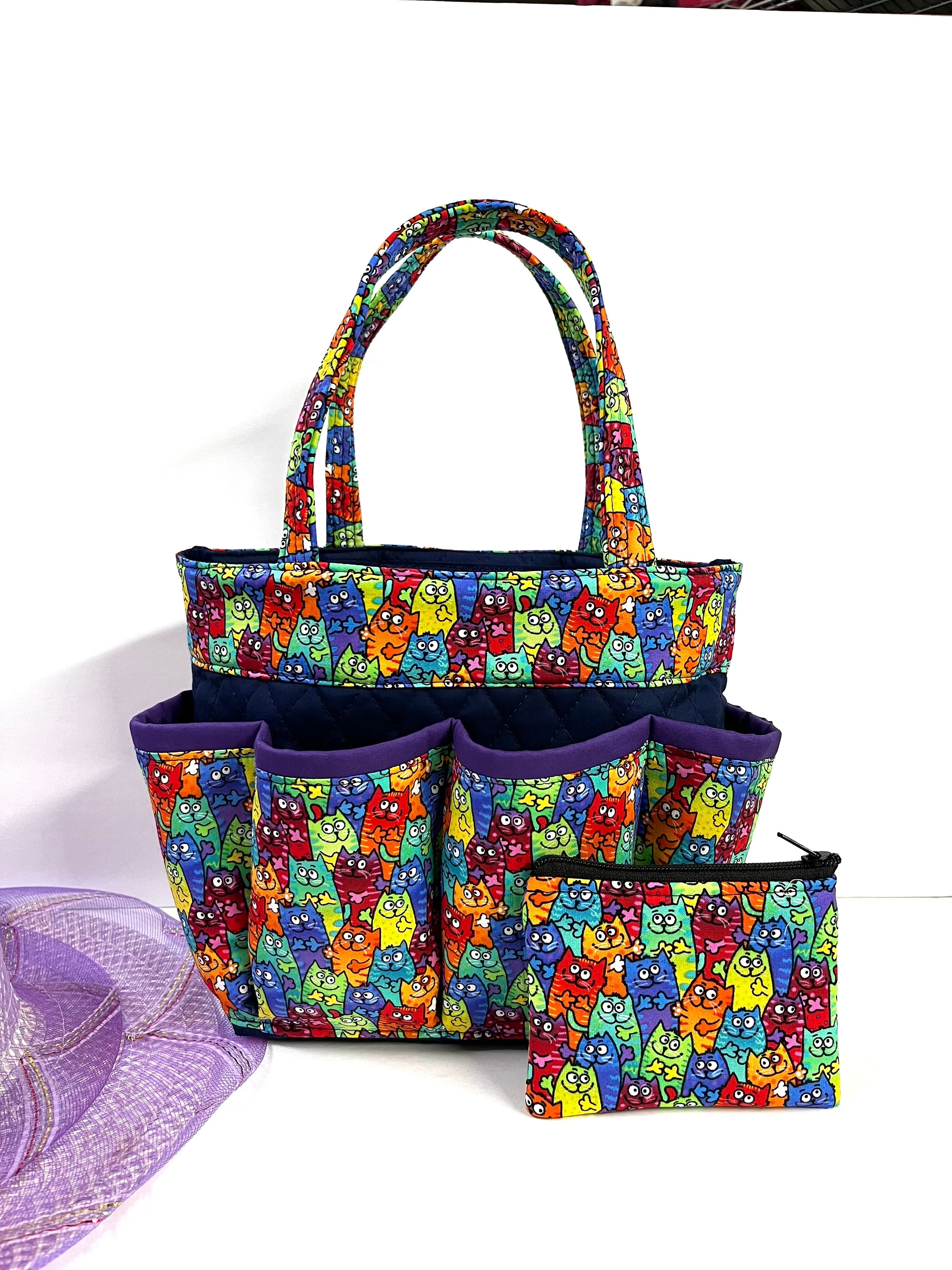Colorful Cats Print Bingo Bag With FREE COIN Bag // Nurse Bag // Makeup ...