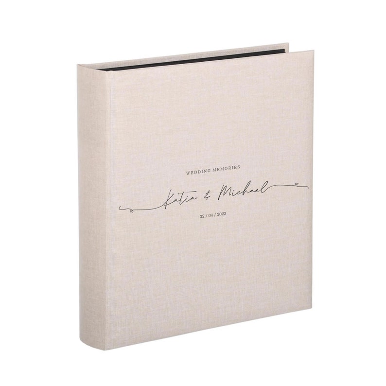 Personalized Beige Linen Wedding Photo Album: 100 Black Cards - Etsy